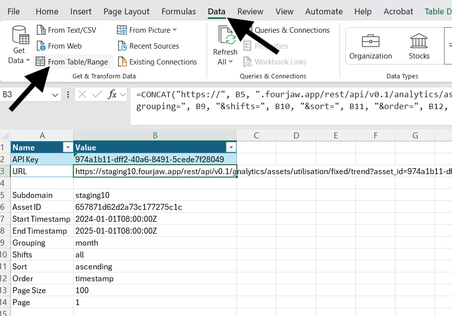 Using the API with Excel