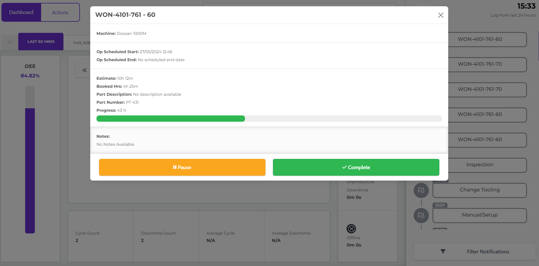 Work Order Tablet View