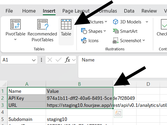 Using the API with Excel